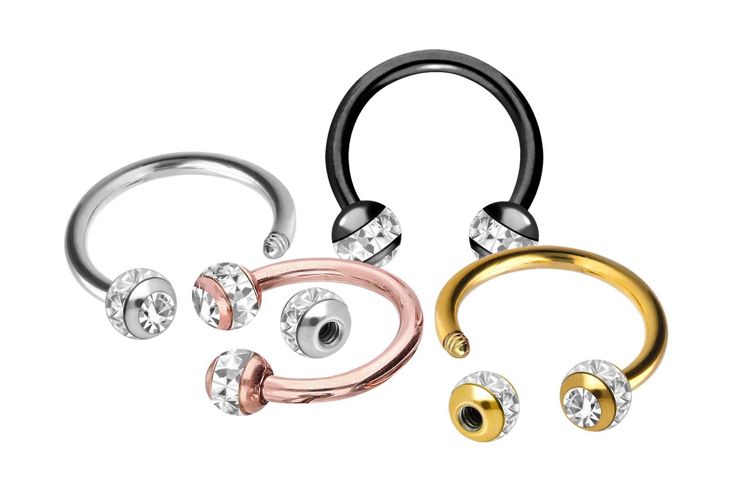 Surgical steel circular barbell EPOXY RING BALLS + CRYSTALS | PIERCINGLINE